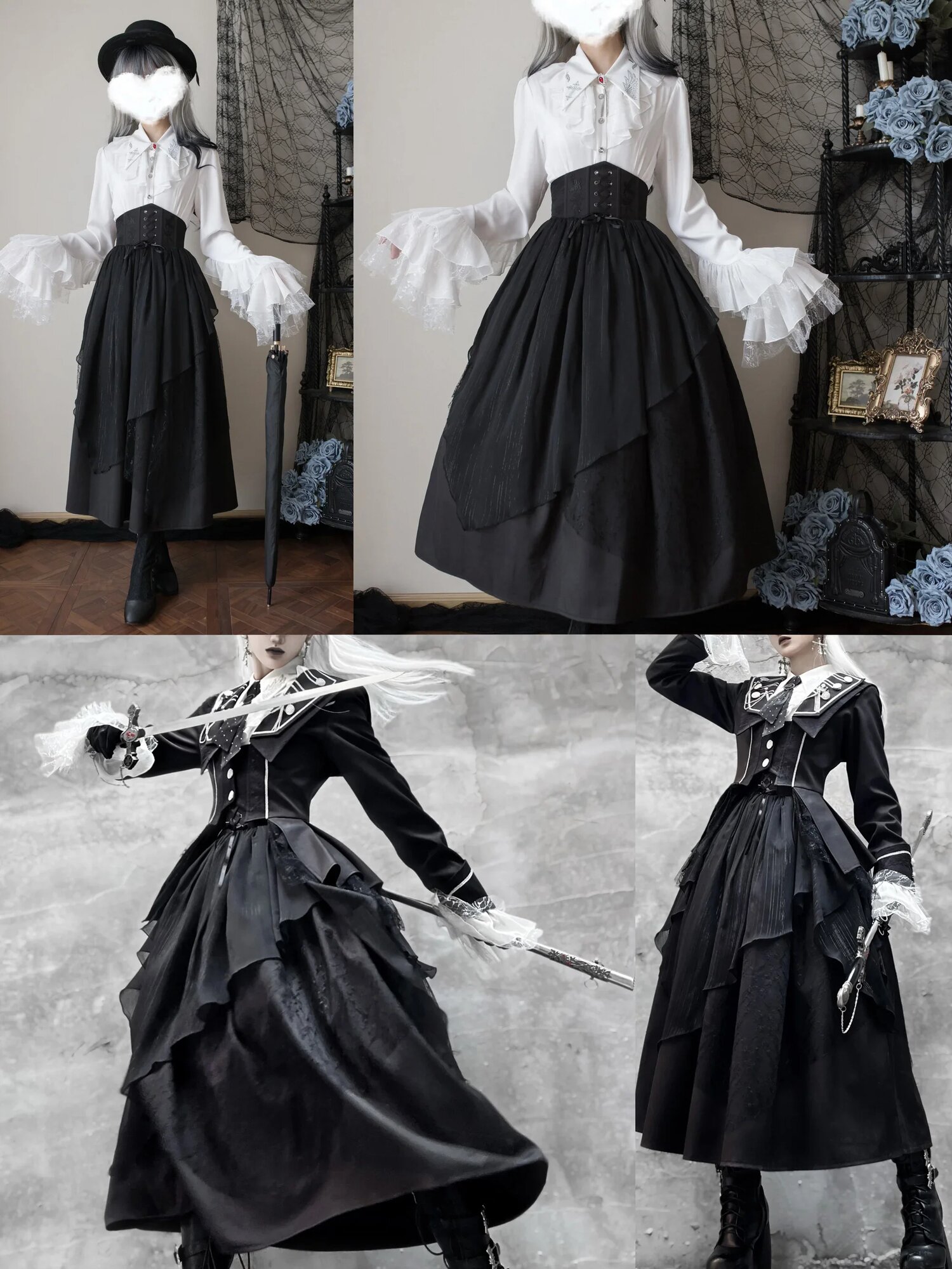 Bloocosli Королевская ворона готический костюм для женщин из Черный, L, HighWaist LongDress