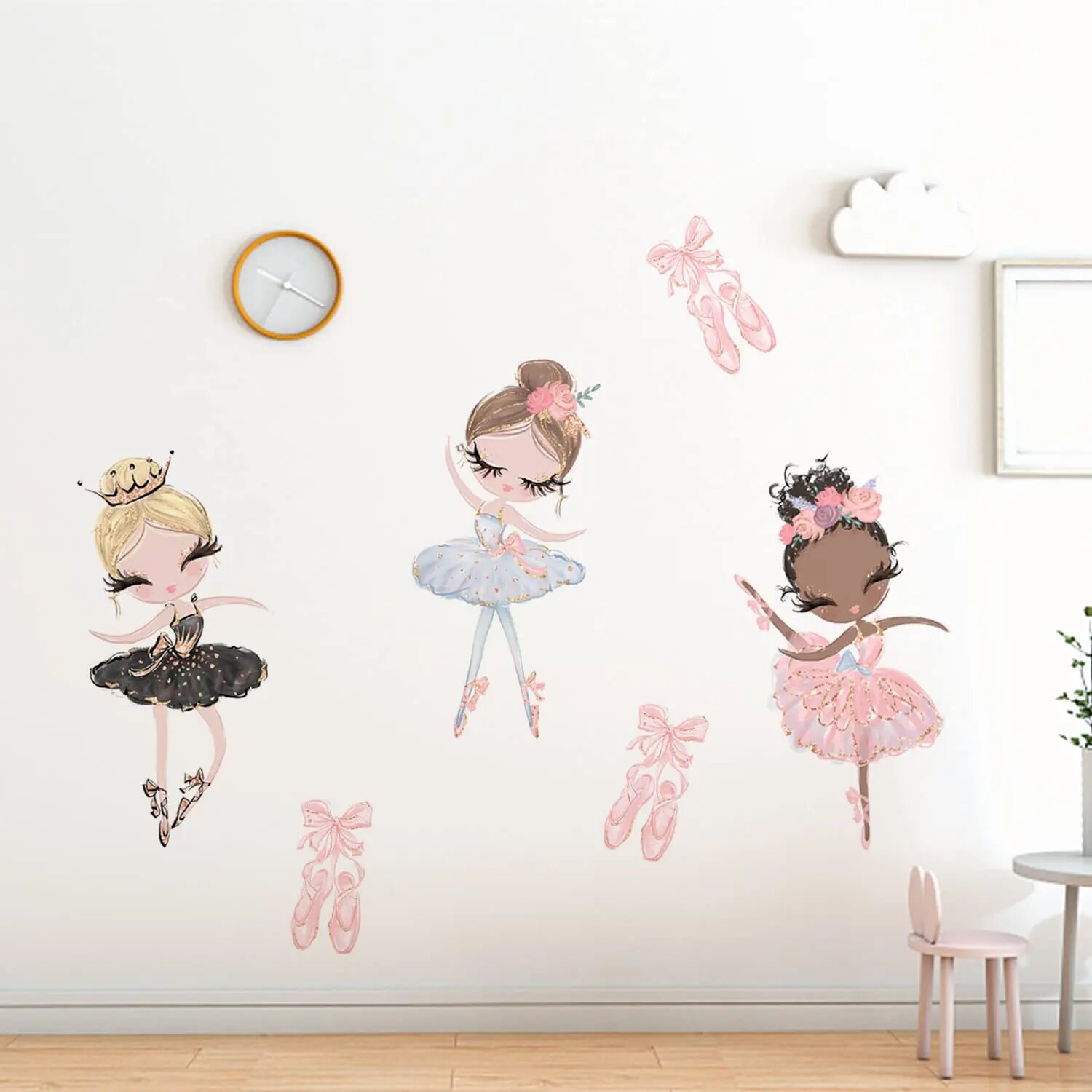 Розовые милые балетные танцовщицы для девочек, наклейки на стену, спальня, игровая комната, балерина, фея, принцесса, наклейки на стены, гостиная, домашний декор