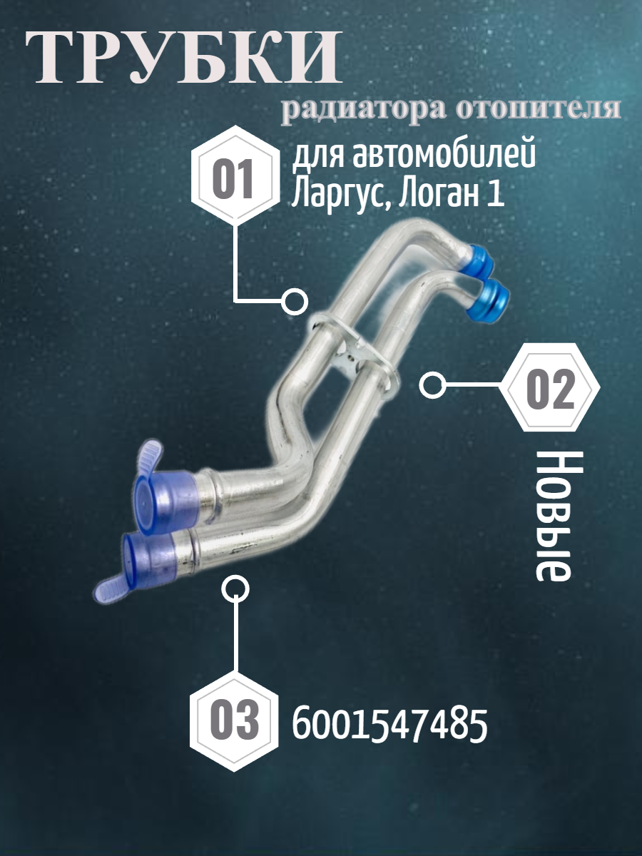 Трубки радиатора отопителя для автомобилей Ларгус, Логан 1, артикул 6001547485