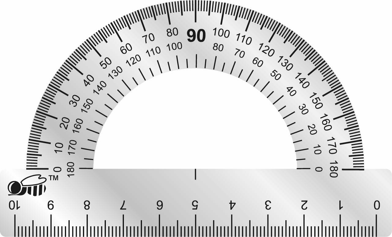 Транспортир стальной 10 см, прозрачный, с линейкой до 6 см, для школы