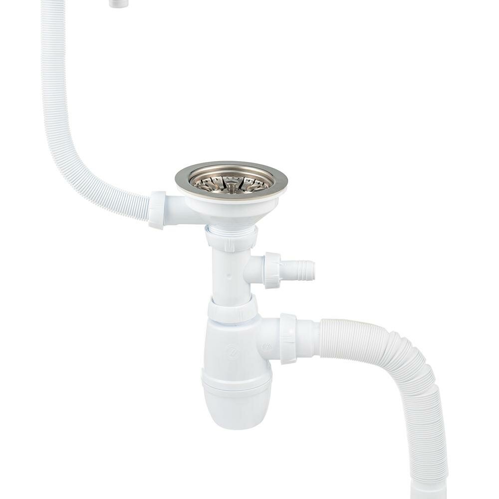 Сифон для мойки Equation d 90 мм с выпуском переливом и отводом для стиральной машины