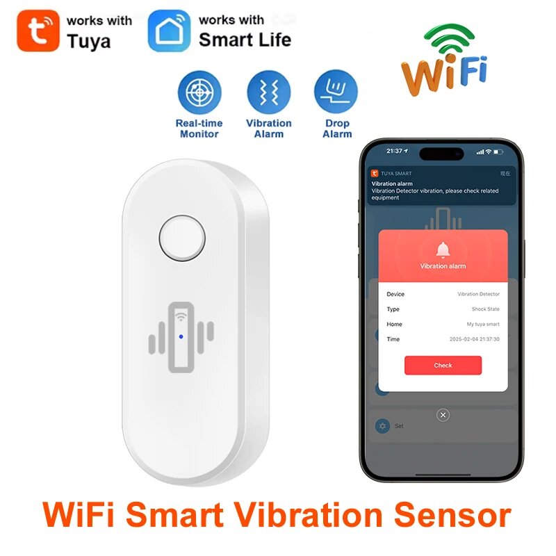 Датчик вибрации WiFi Smart Life, белый, 1 шт
