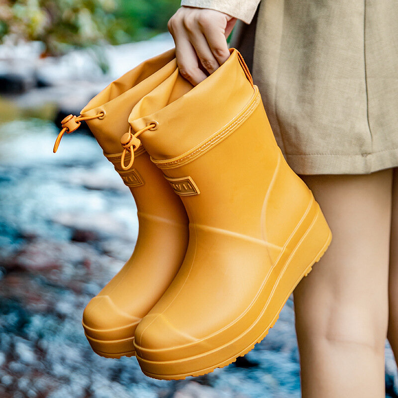 Модные резиновые сапоги больших размеров для женщин, зимние хлопковые нескользящие сапоги для воды, сапоги до середины икры, подходят для пар и мужчин. Размер обуви. EU:44