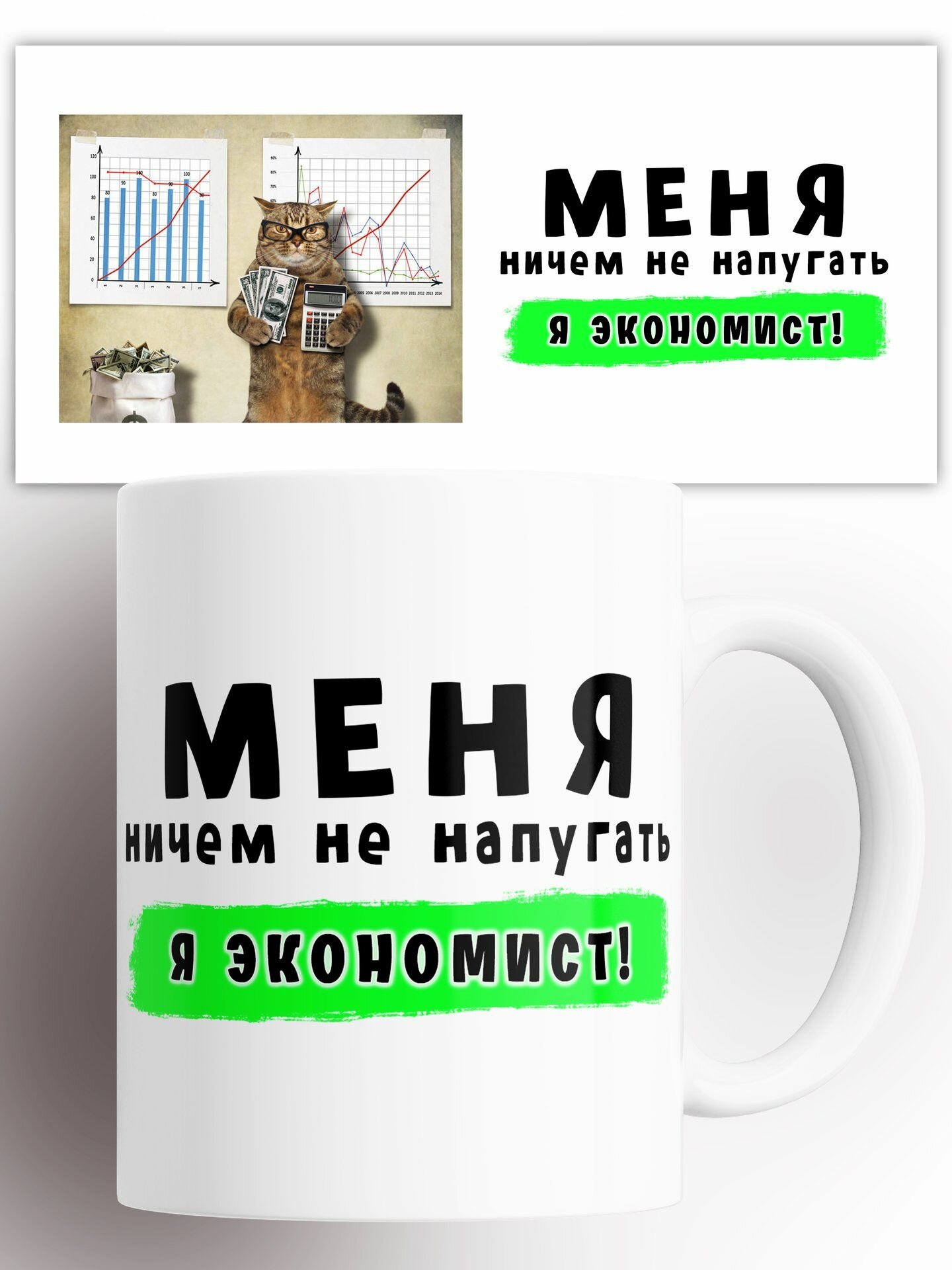 Кружка Меня ничем не напугать Я экономист 330 мл, материал керамика, 1 шт.
