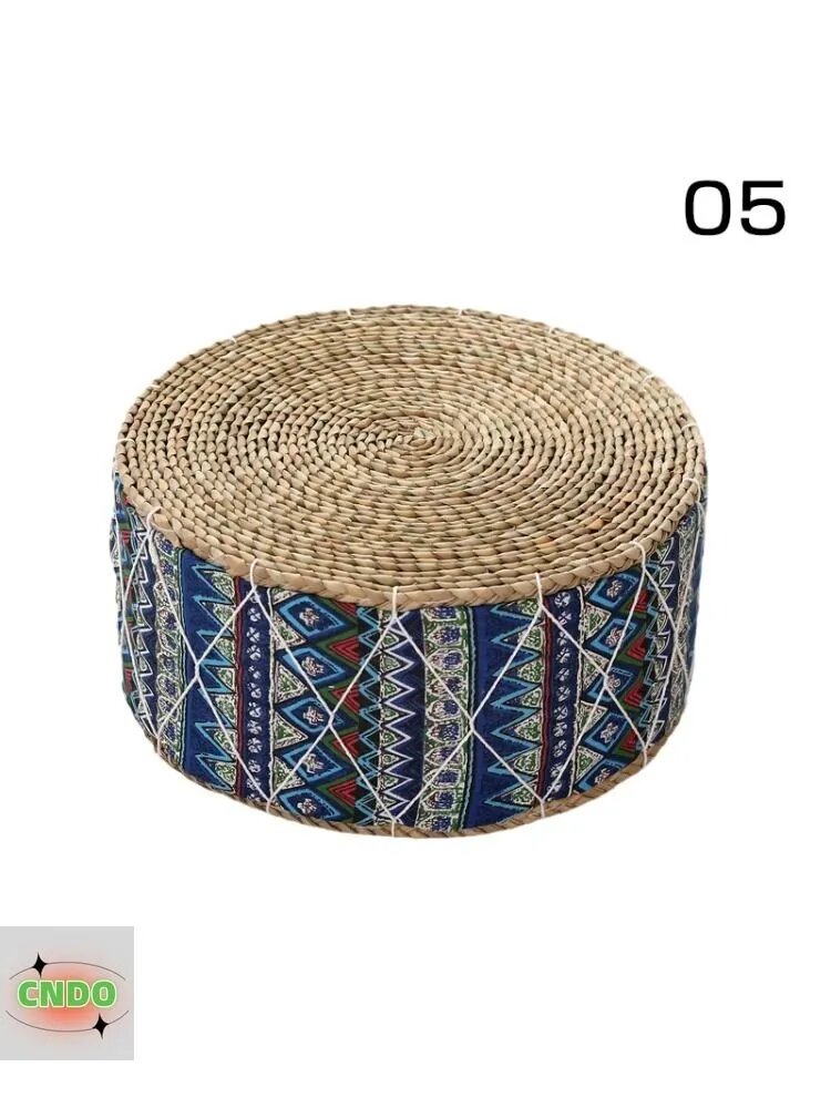 Табурет круглый синий для дома и сада ротанг 30х30х20 см