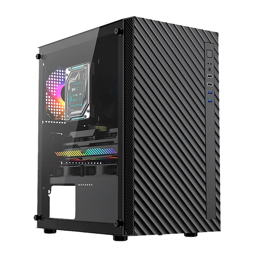 Корпус для ПК ACCORD ACC-508, игровой, mATX, с подсветкой, Mid Tower, без БП, черный