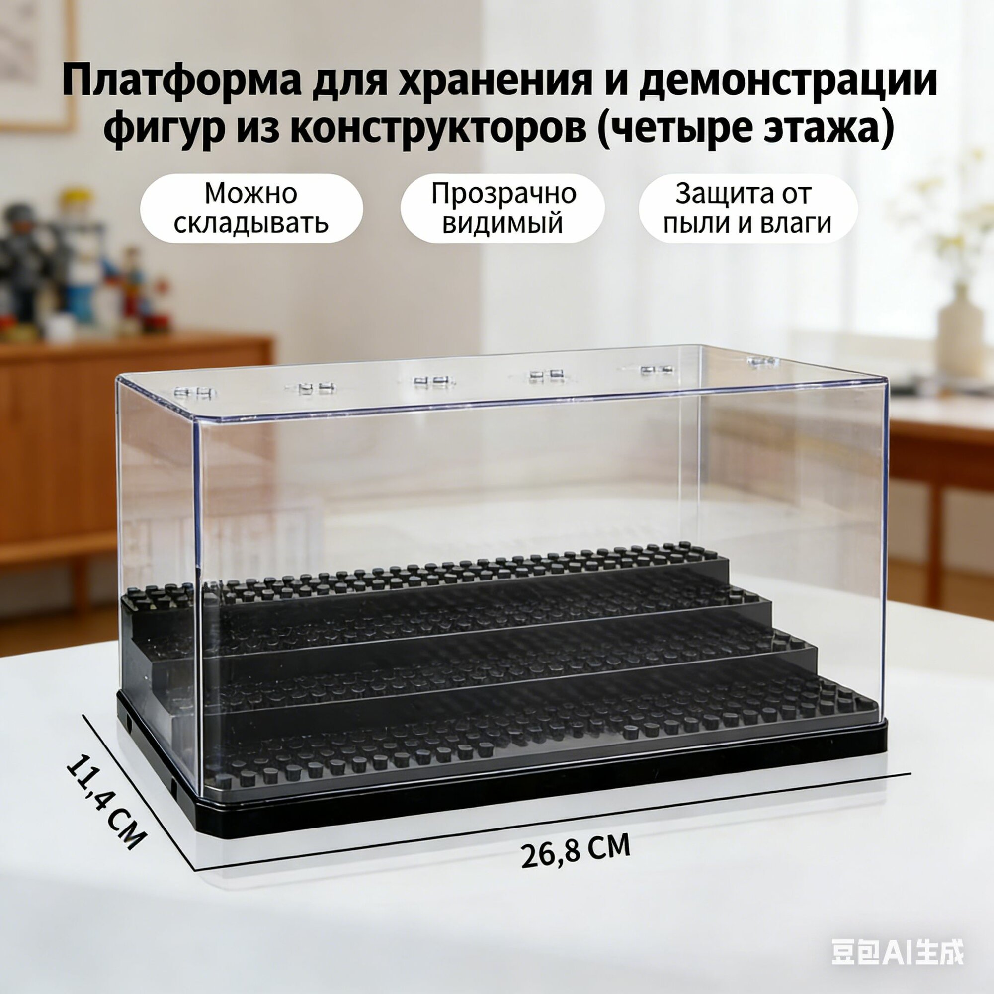 Витрина для минифигурок. Контейнер для игрушек Лего. Витрина-бокс для хранения лего человечков. Коробка для хранения Lego фигурок. Органайзер для конструктора, размер 17.3х10х8 см.