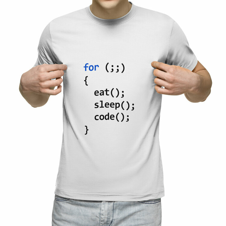 Мужская футболка «Есть, спать, писать код. Программный код.» (белый, XL)