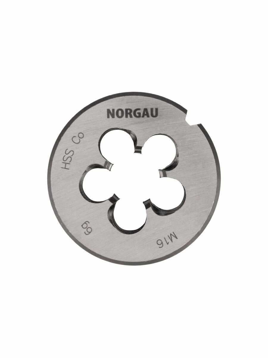 Плашка круглая М16х2 мм, диаметром 45 мм NORGAU Industrial метрическая, для нарезания резьбы с крупным шагом и углом профиля 60, по DIN223, HSS-Е