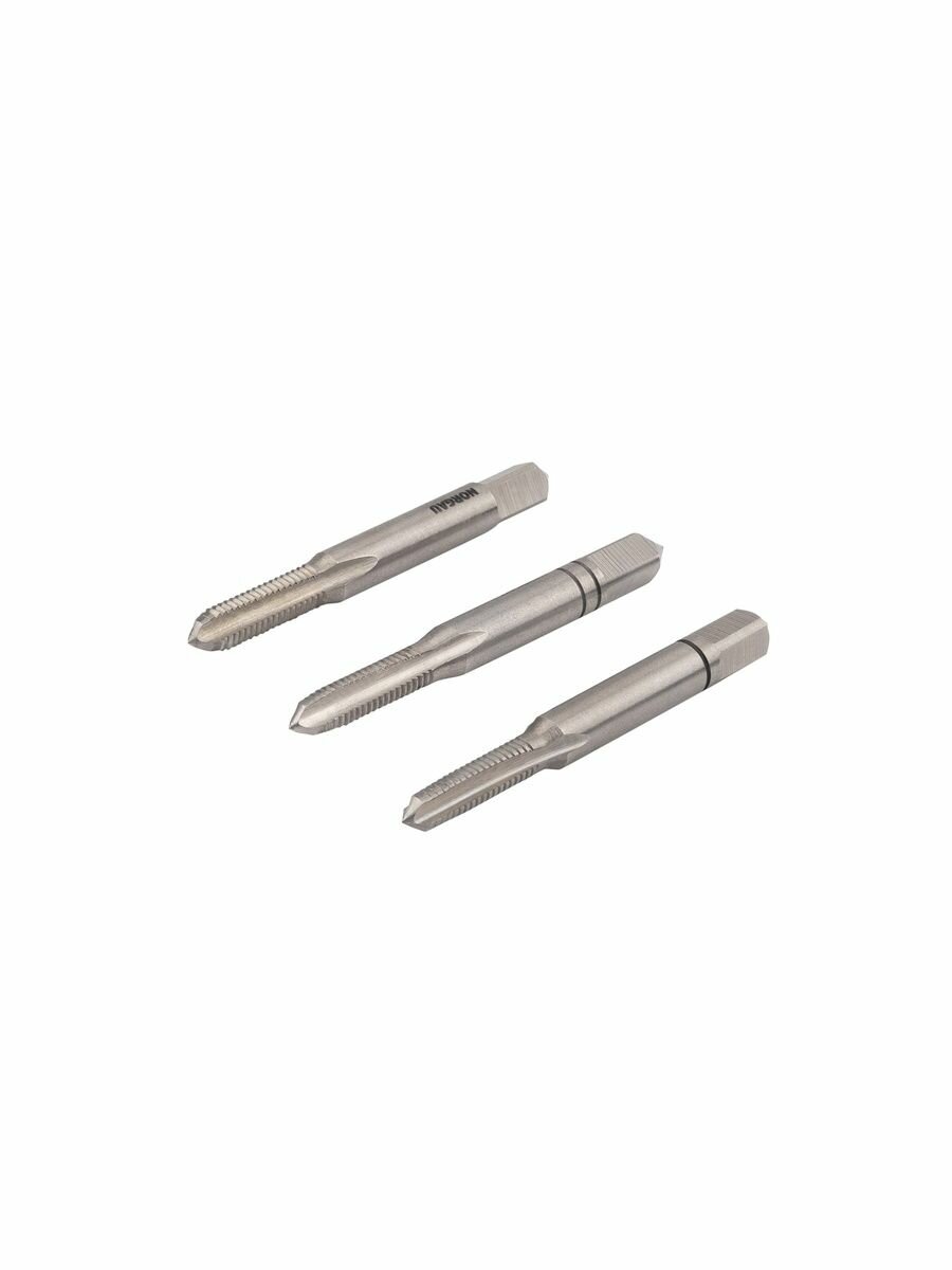 Набор метчиков NORGAU Industrial M 5 из HSS-G (W6% Mo5%), по стали, чугуну и цветным металлам, 3 предмета.
