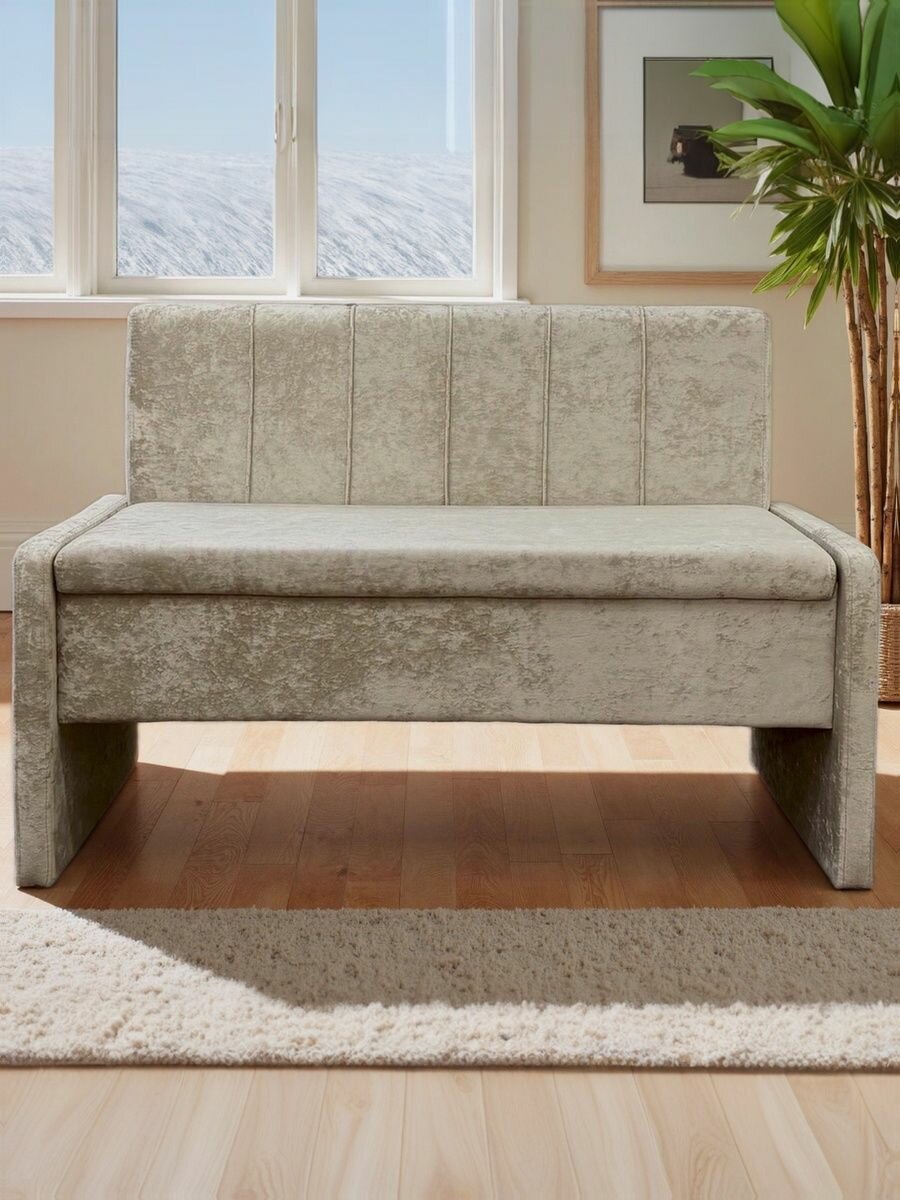 Кухонный диван Престиж, нераскладной 110х57х83, с ящиком, велюр, темно-бежевый