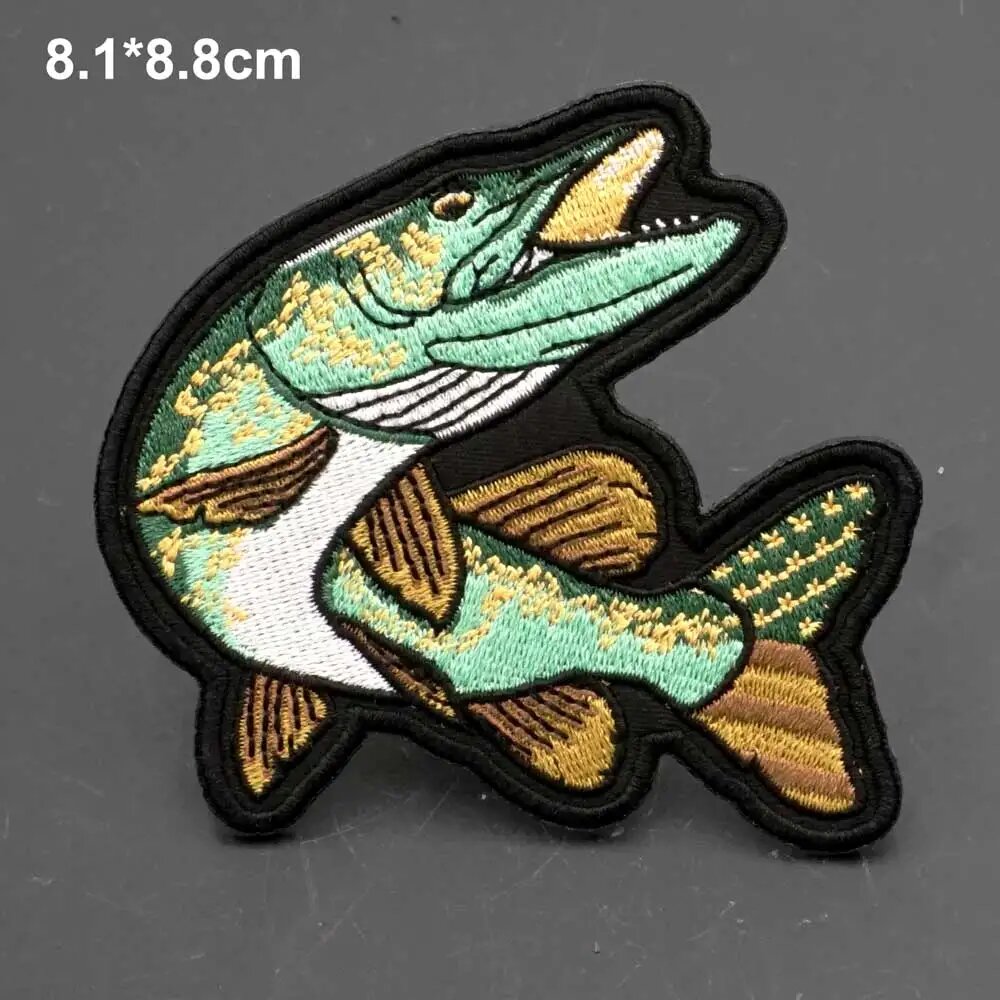 Патч вышивка рыба Muskie, 8.1*8.8см, AA18 iron on