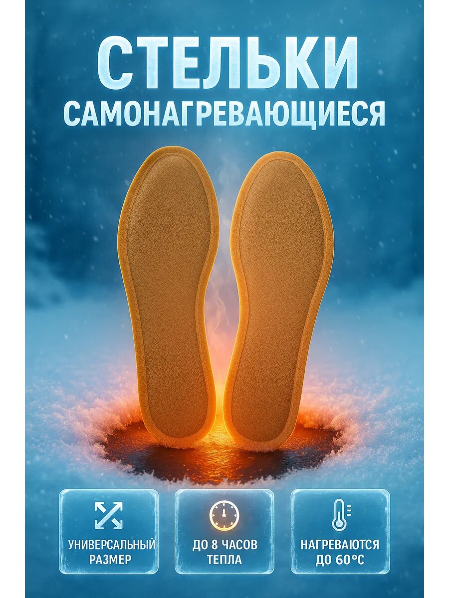Зимние стельки для обуви с подогревом самонагревающиеся