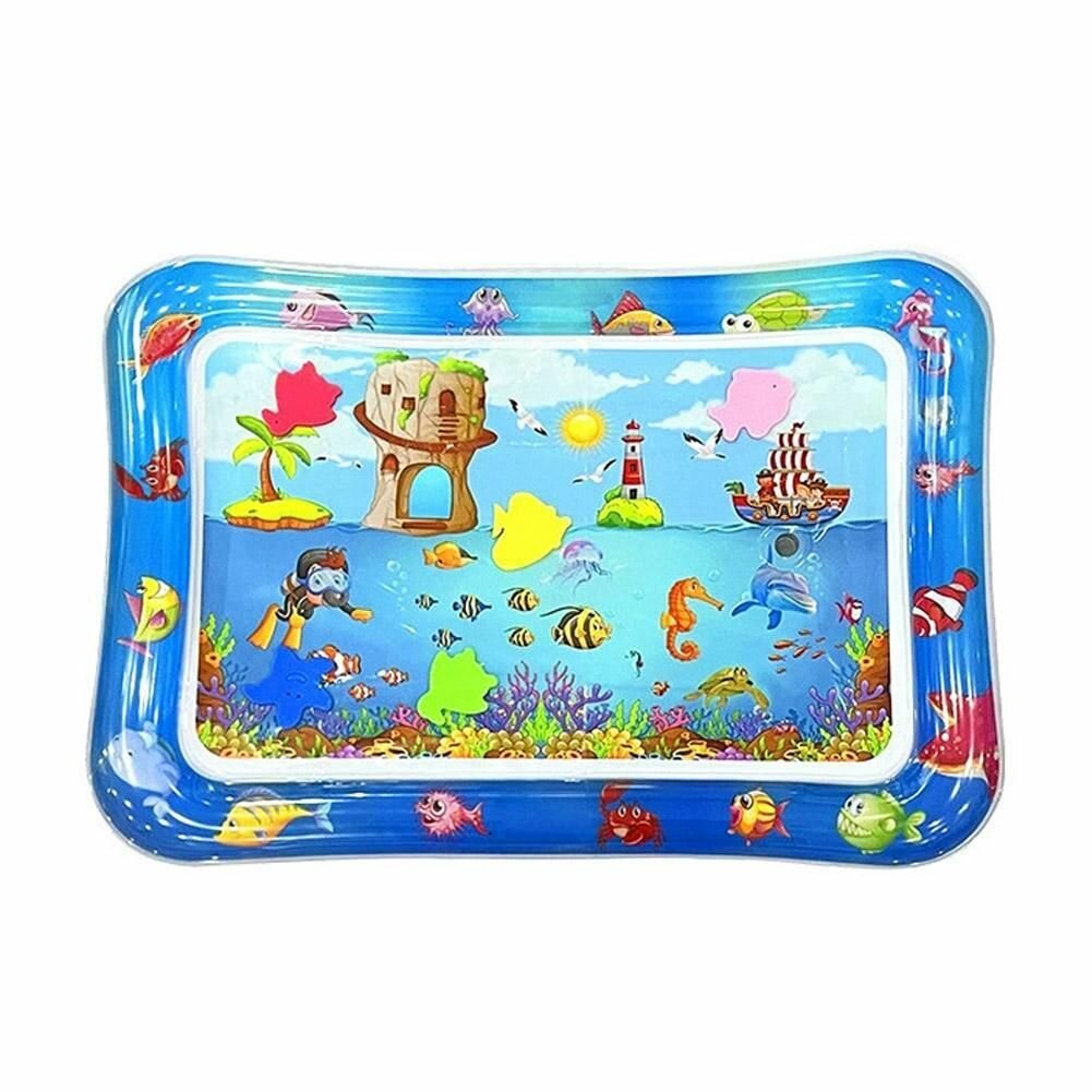 Детский развивающий водный акваковрик. Надувной коврик с рыбками для малышей