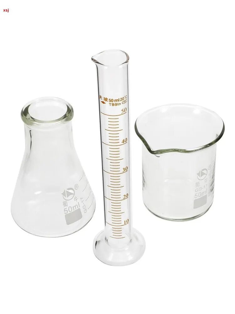 Набор лабораторной стеклянной посуды для экспериментов, мерный стакан и коническая колба 50 мл