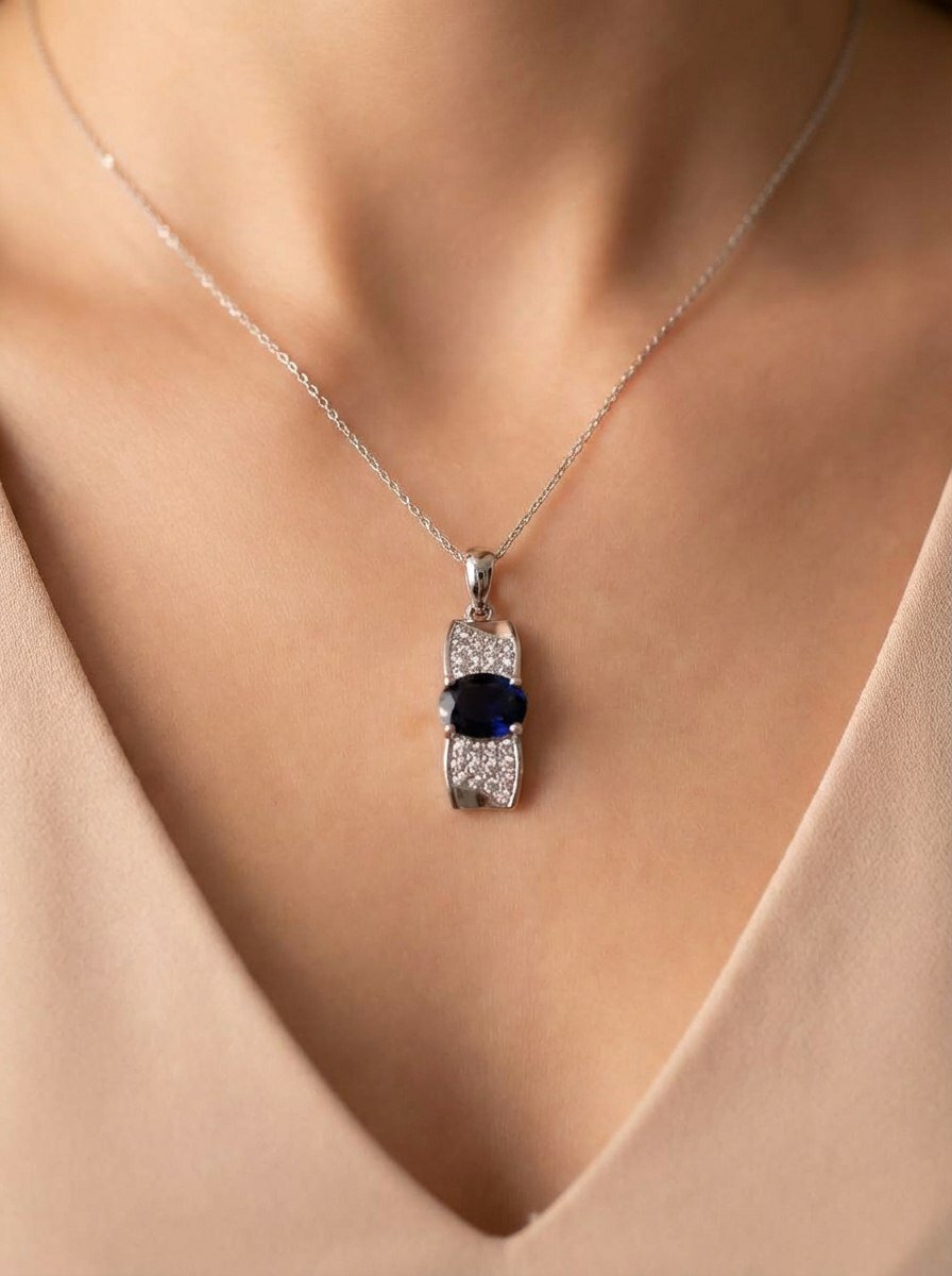 Подвеска для серег, серебро, 925 проба, родирование, сапфир, фианит