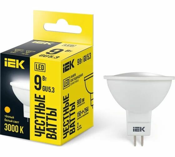 Лампа IEK LED MR16 софит 9вт 230В 3000К GU5.3
