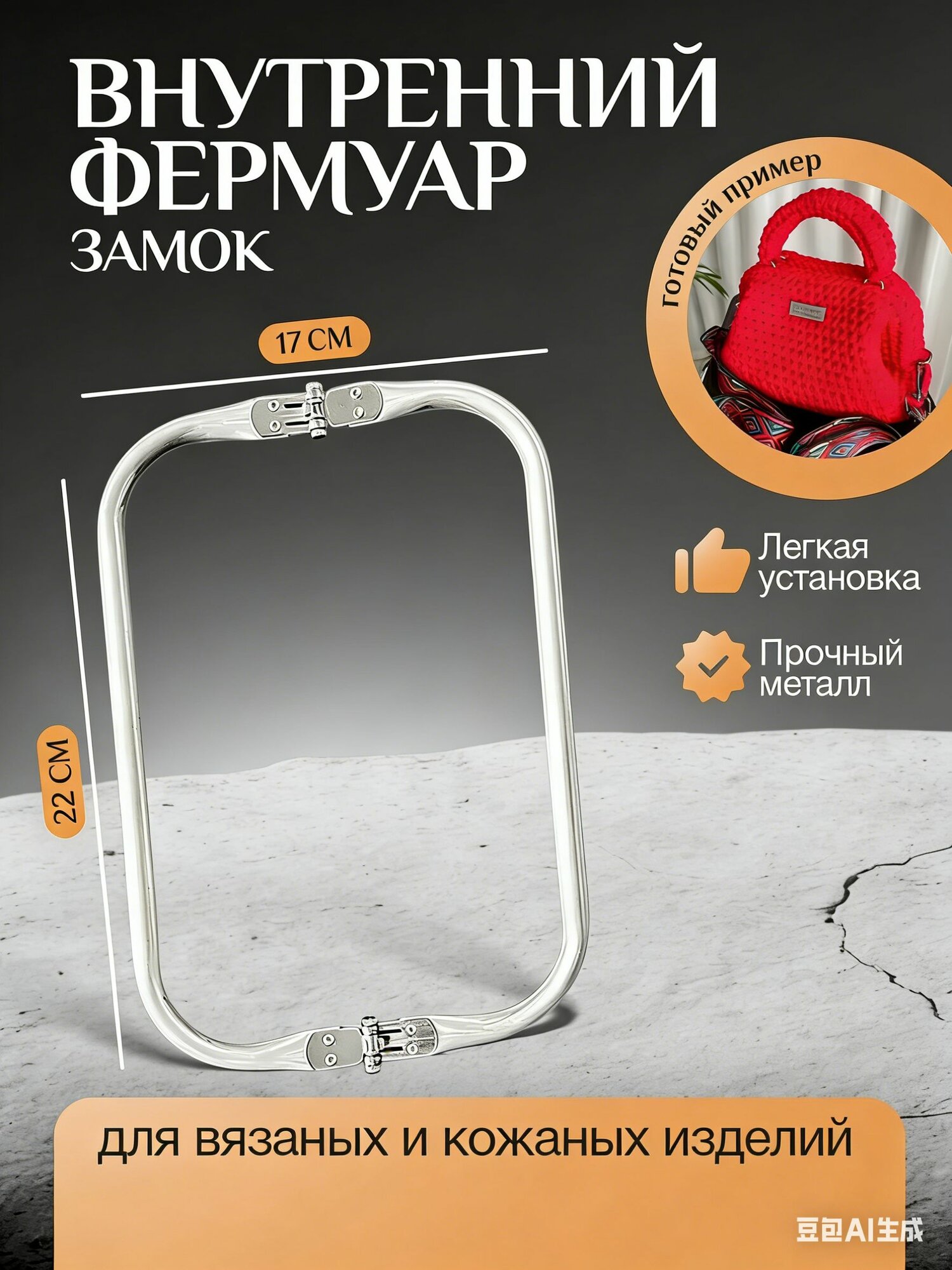 Внутренний фермуар для сумки прямоугольный 22 см