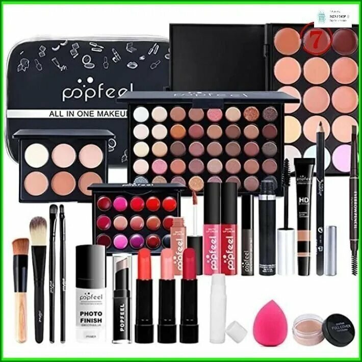 24-предметный набор косметики "Все в одном" в подарок для женщин, стартовый набор с косметичкой, палеткой теней для век, блеском для губ, консилером, тональным кремом и кистями-JH