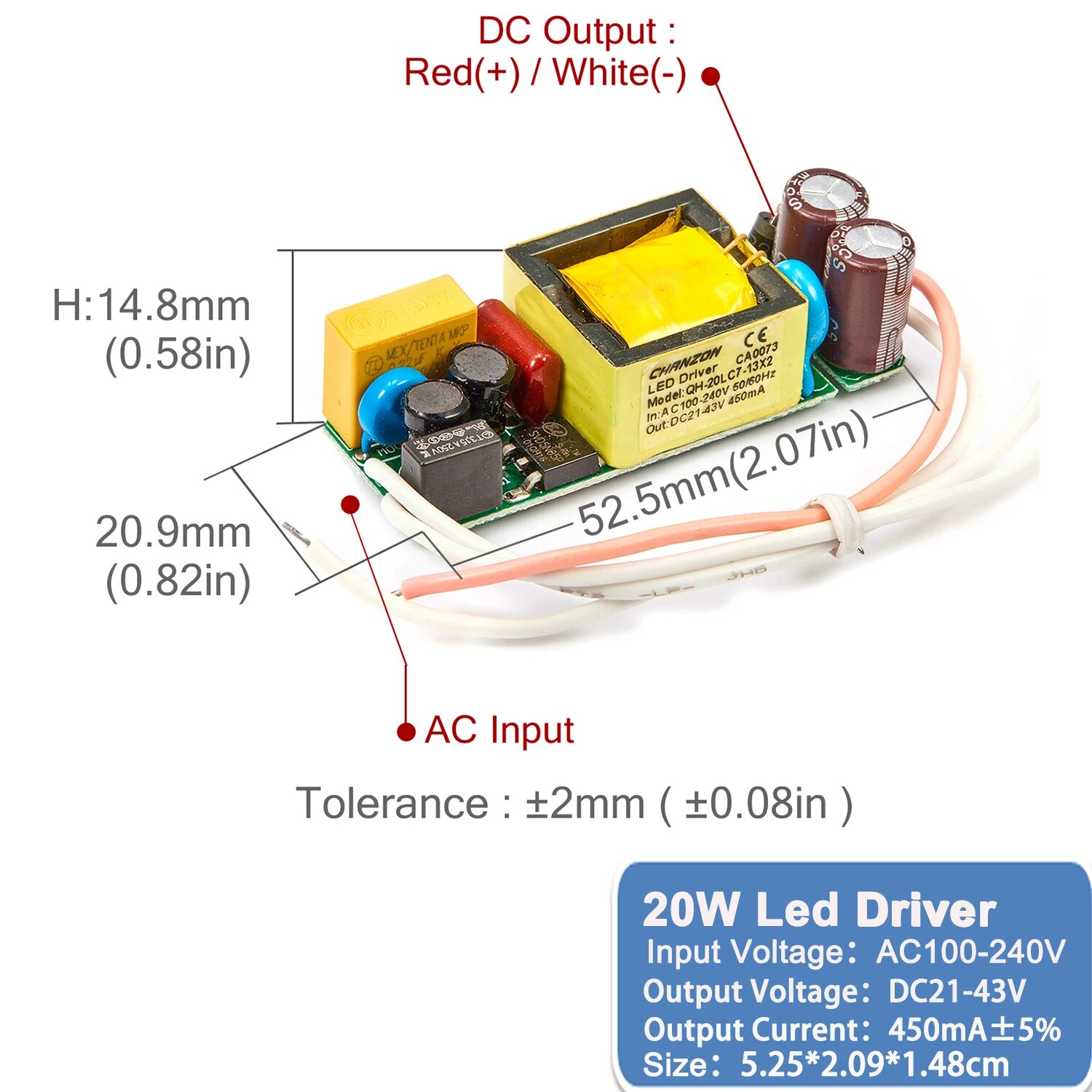 LED драйвер 20W CHANZON DC21-43V 450mA