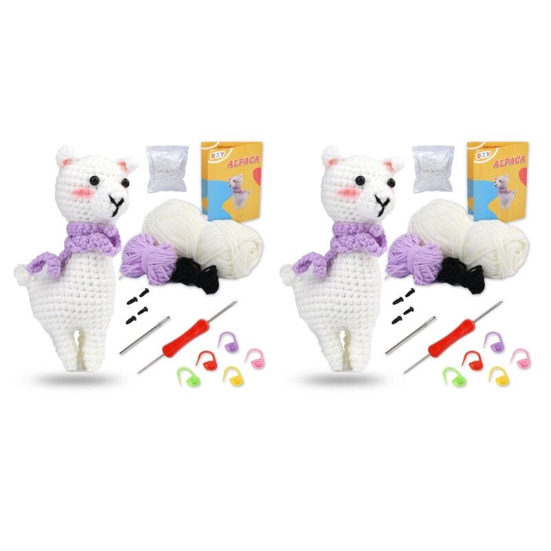2 Комплекта Наборов для Вязания Овец Крючком для начинающих DIY Crochet Starter с Пряжей, Вязальным Крючком, Иглой, Маркером для Вязания, Инструкцией