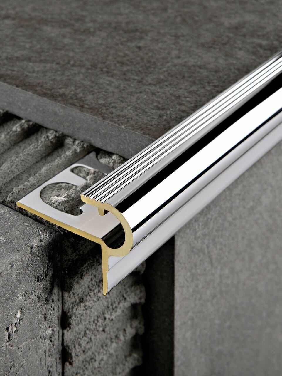 Профиль для ступеней, для плитки PSYOL, С-образный Латунный, наружный уголок 12 мм