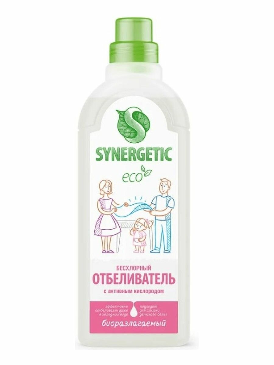SYNERGETIC Отбеливатель без хлора для белья поверхностей кислородный 1л