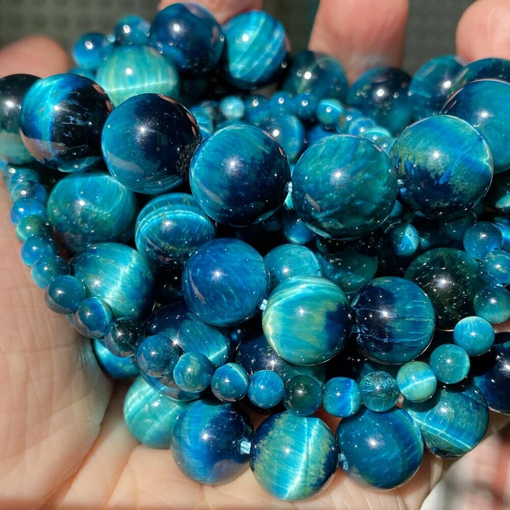 Бусины из натурального камня 4 6 8 10 мм тигровый глаз лава 8mm 45 to 46pcs, Blue Tiger Eye