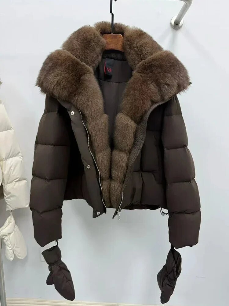 Женская Повседневная Теплая Куртка Из Натурального Меха Лисы С Воротником Из Гусиного Пуха, Короткая, На Молнии