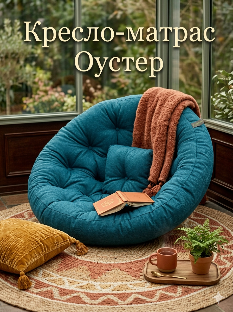 Кресло-матрас Пуффбери «Оустер» (Футон), размер большой, Жаккард Морская волна