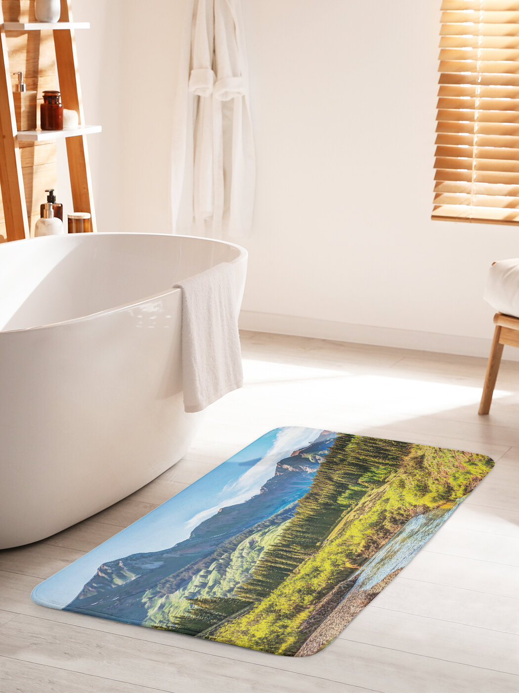 Коврик для ванной комнаты и туалета противоскользящий "Лесная стена перед горами" 60х100 см, JoyArty