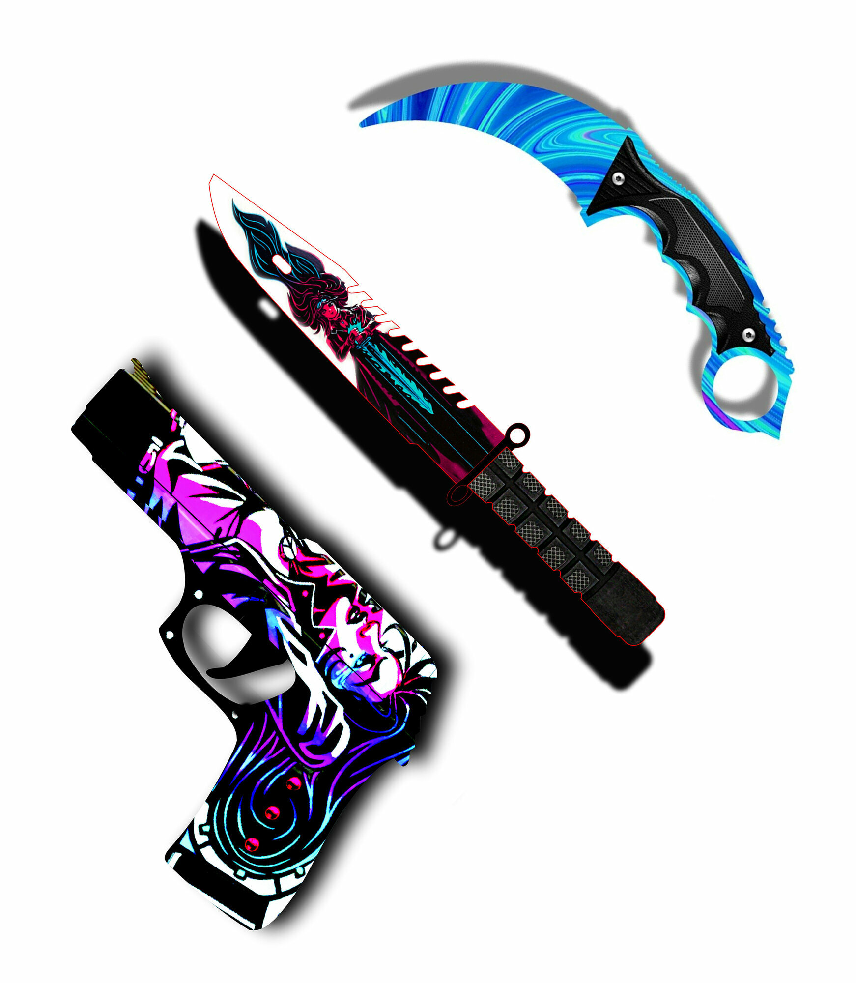 Деревянный пистолет детский, детский нож / Игрушечное оружие для мальчиков - резинкострел