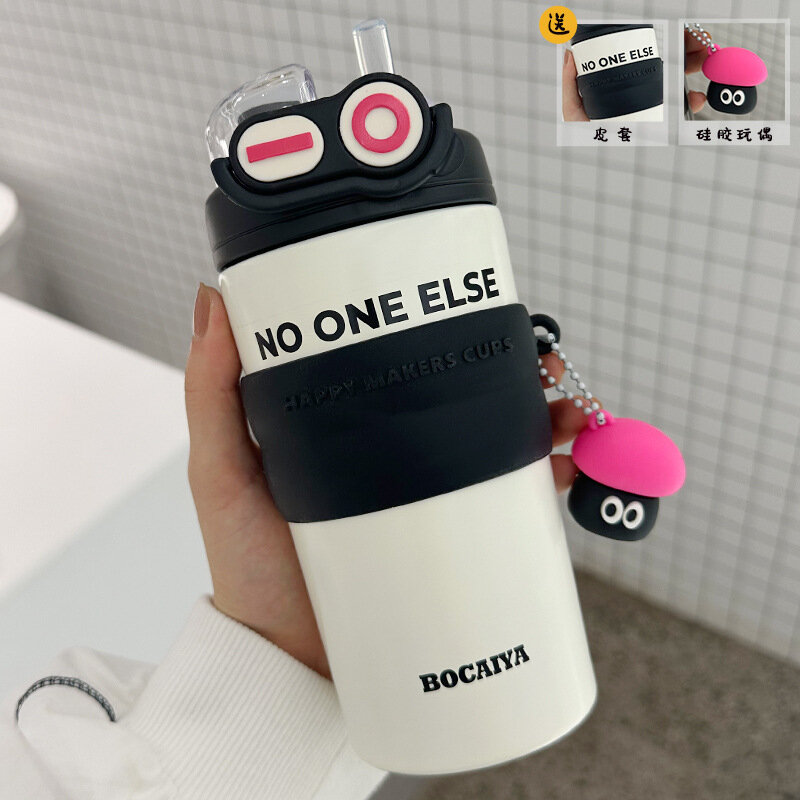 Термос-кружка для девочек, большая емкость, стильная кружка с трубочкой, новая модель 2025 года, термос-кружка для кофе из нержавеющей стали.