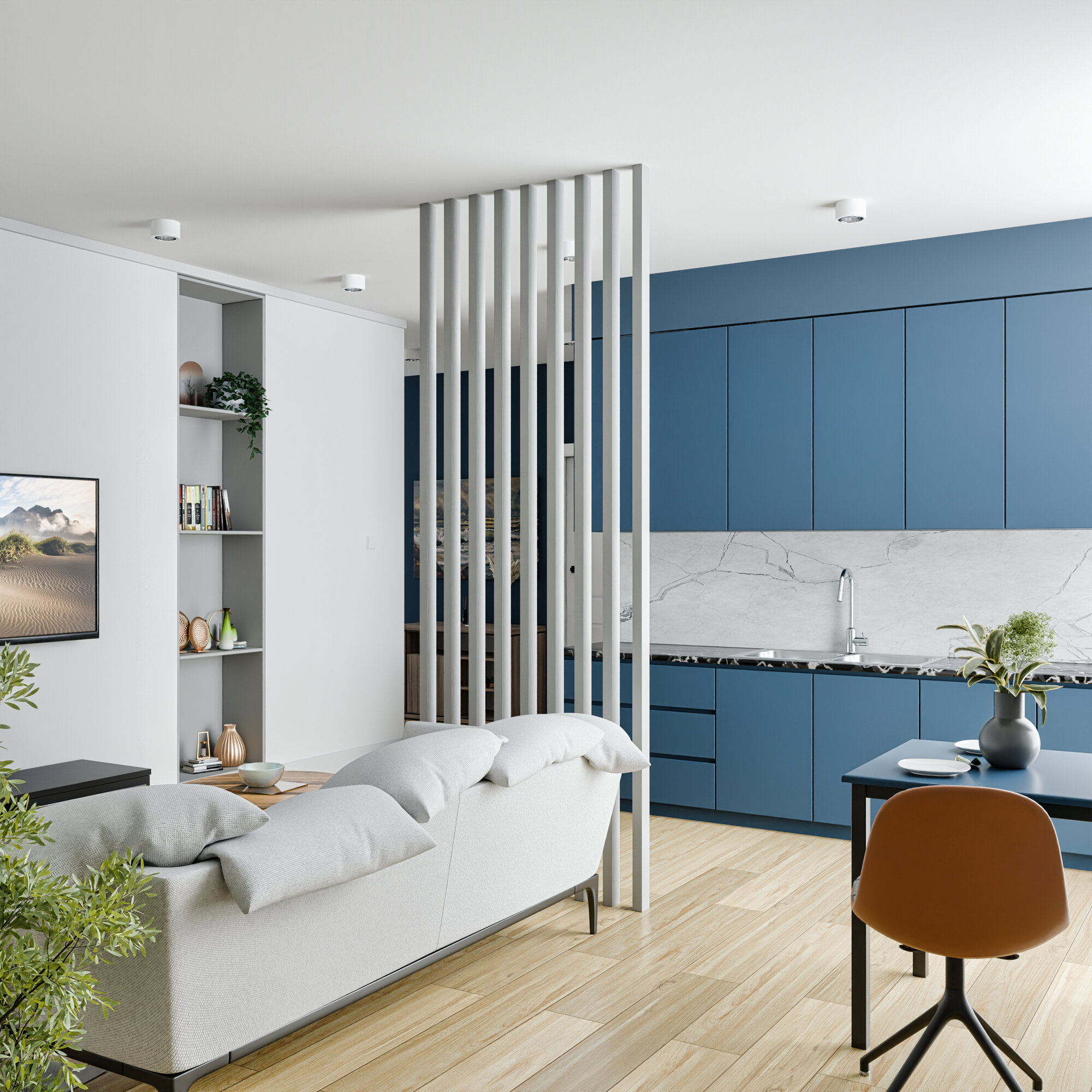 Перегородка из реек для зонирования пространства 982 мм , Светло-серый