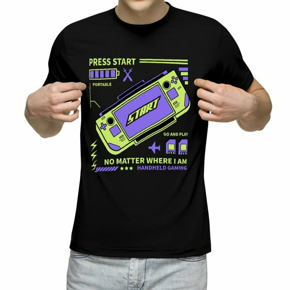 Мужская футболка «Геймер, приставка, Неважно, где я нахожусь» (черный, 3XL)