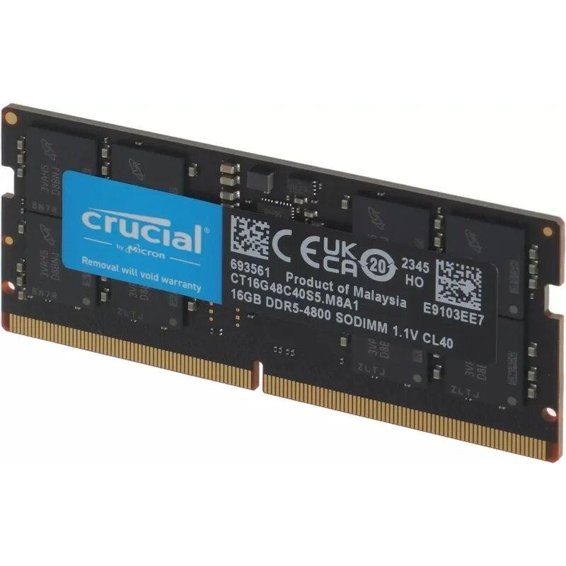 Модуль памяти Crucial DDR5 SO-DIMM 16GB 4800Мгц (CT16G48C40S5), 2436979