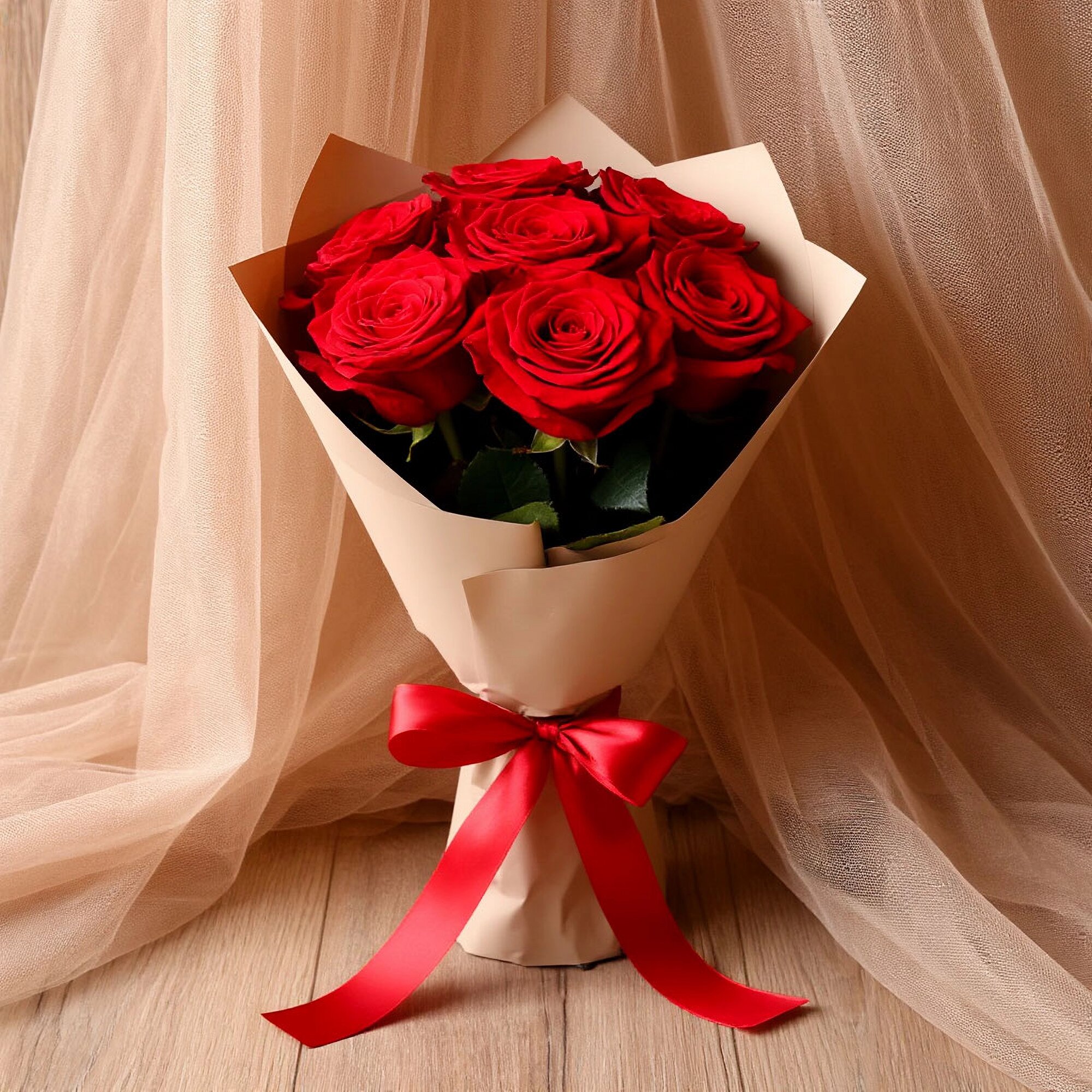 Букет из красных роз 7 шт, красивый букет цветов, шикарный, премиум цветы, премиум букет