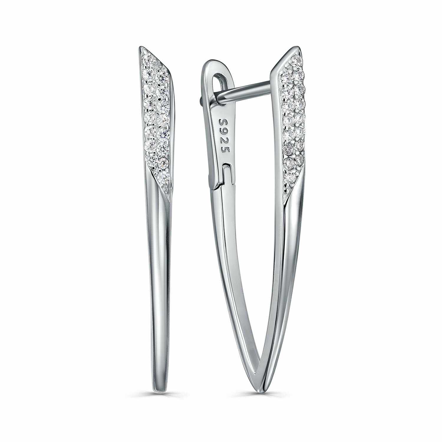 Серьги с подвесками, серебро, 925 проба, родирование, фианит