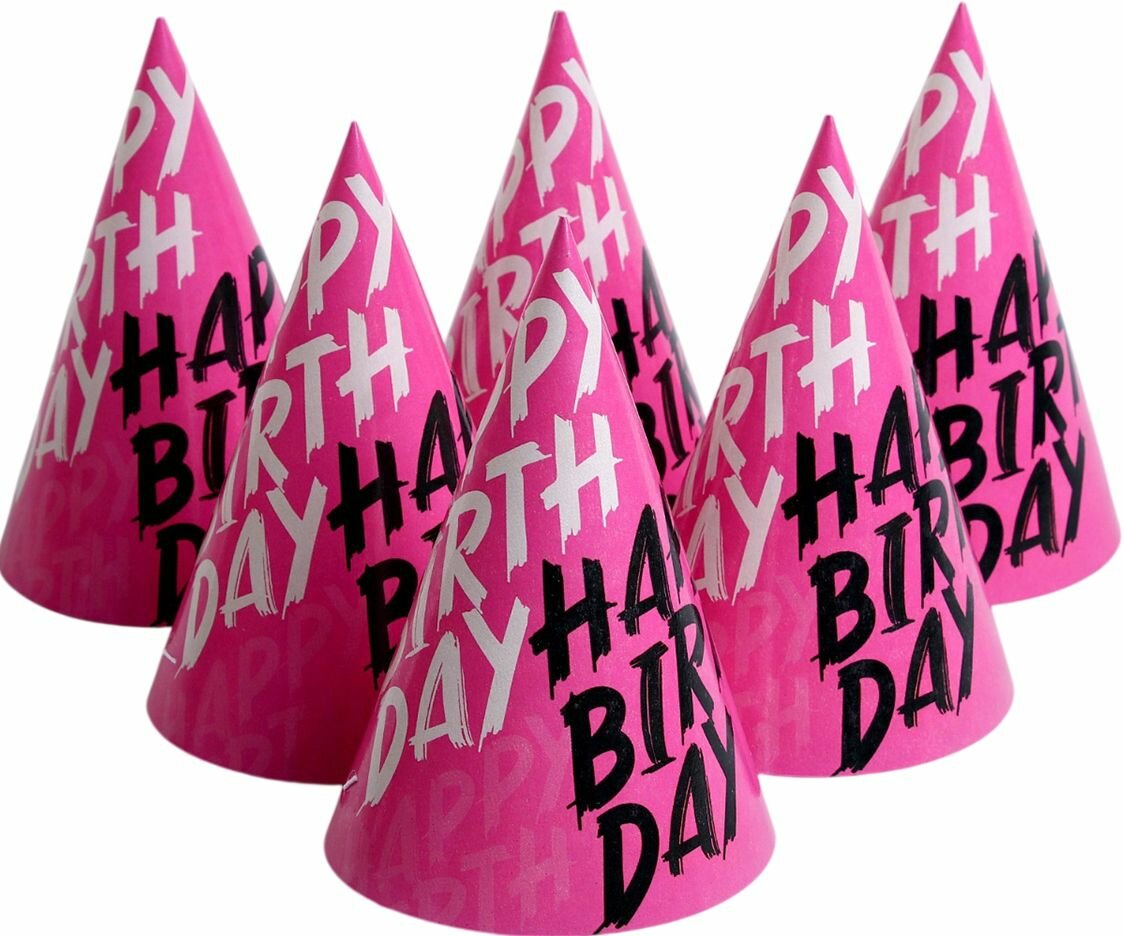 Колпак бумажный детский Happy Birthday с резинкой, шапочки на день рождения из бумаги, праздничные колпачки для дня рождения ребёнка, головные уборы для вечеринки малыша, набор колпаков 6 штук