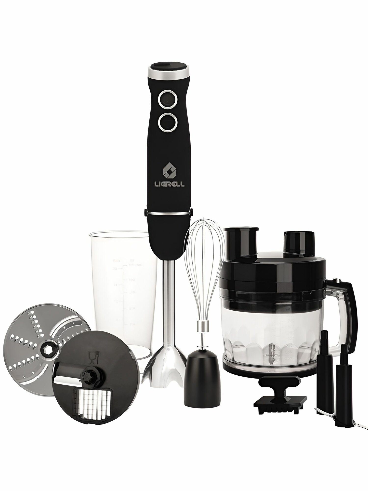 Блендер погружной 5 в 1 Ligrell LHB-1106BCS, 1000 Вт, Turbo режим, Soft touch покрытие, чаша измельчителя на 2 л, черный