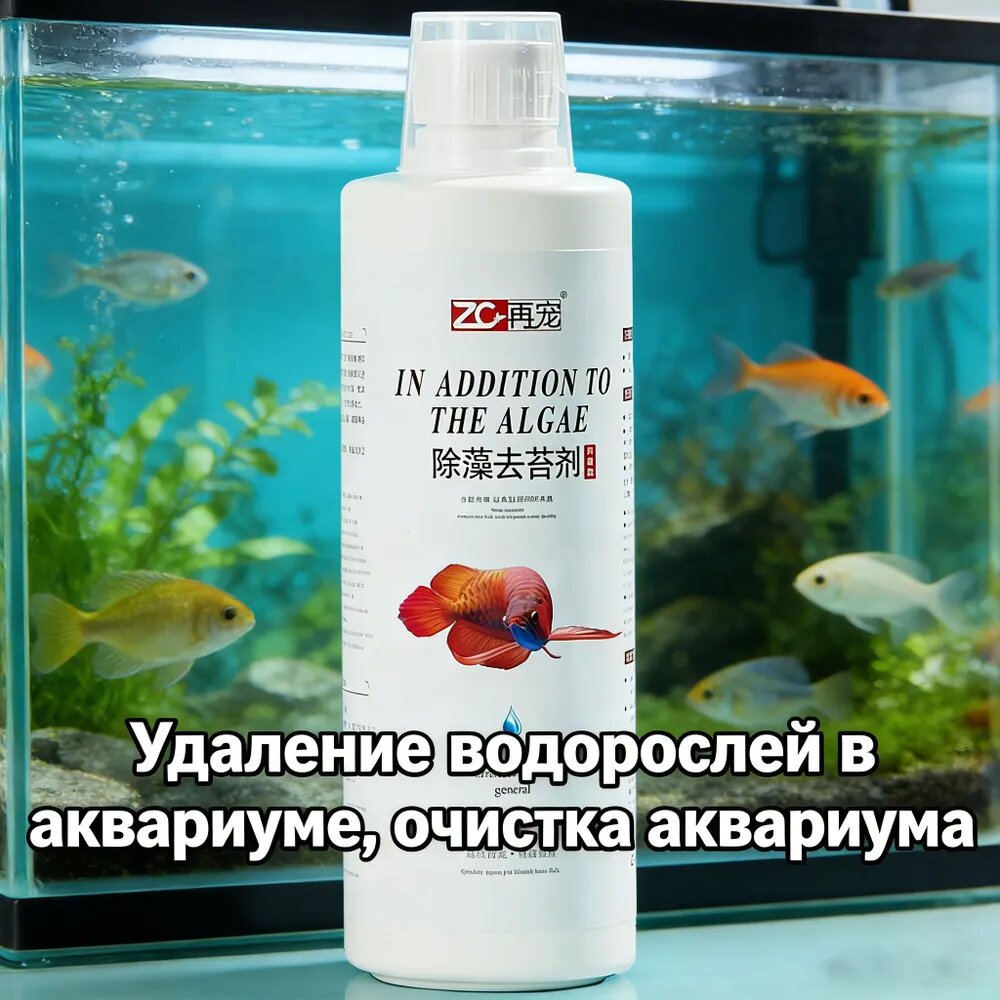 Средство для удаления водорослей из аквариумных рыбок и других аквариумных принадлежностей, улучшает качество воды.