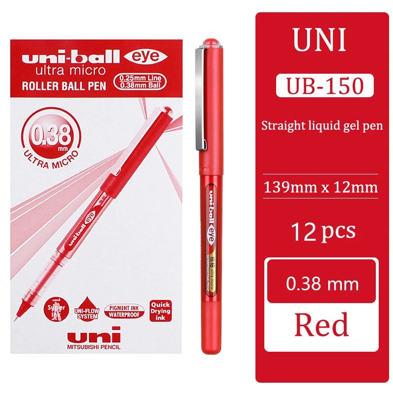 Гелевая ручка uni-ball UB-150, 0.38 мм, красная, 12 шт