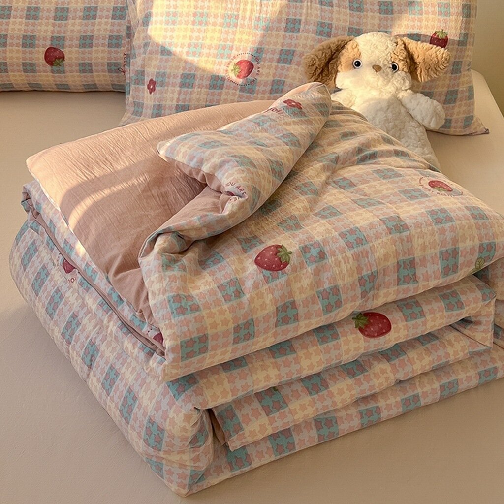 Летнее тонкое стеганое одеяло Cotton cloud cotton super soft с кондиционером-клубничная сетка200x230см