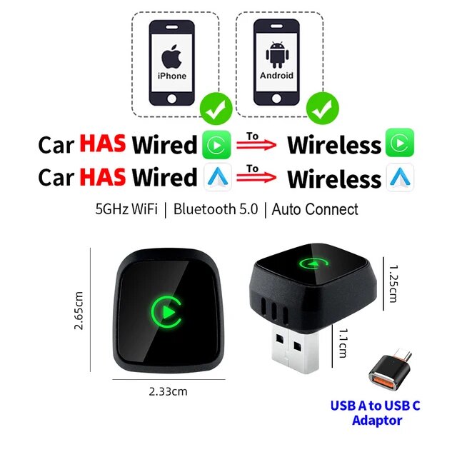 Усовершенствованный беспроводной адаптер EKY 2-в-1 для CarPlay, беспроводной автомобильный интеллектуальный блок Android с поддержкой искусственного интеллекта, совместимый с проводными автомобильными интеллектуальными системами CarPlay.
