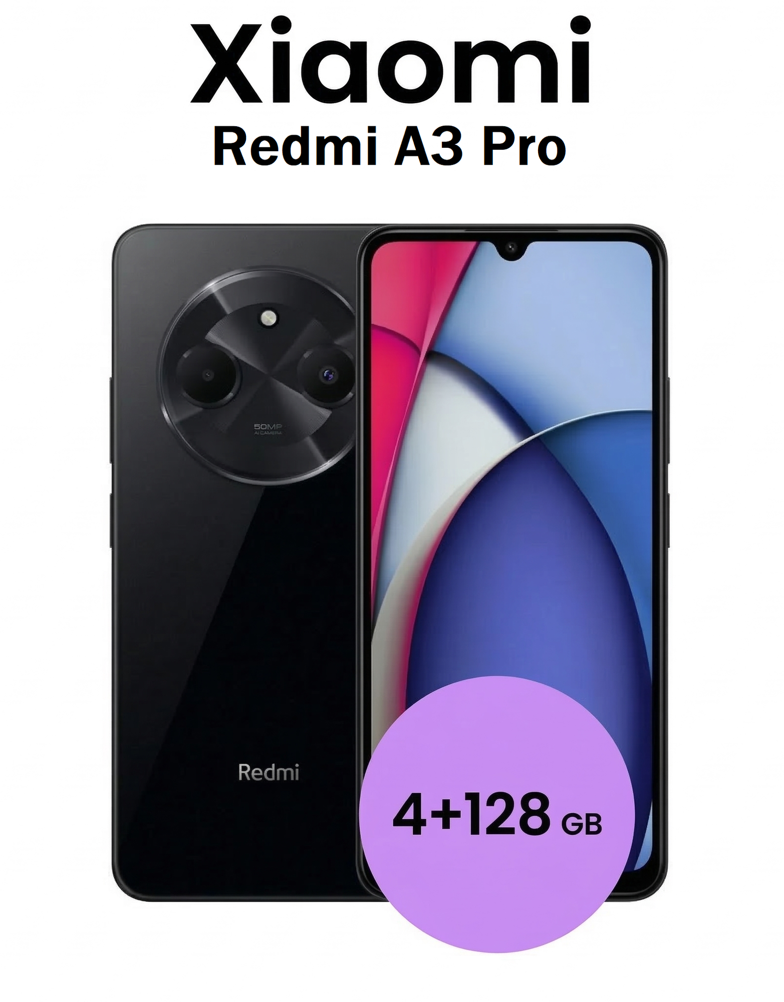 Смартфон Xiaomi Redmi A3 Pro, 4GB, 128 GB, dual sim, 6.88", 50MP, Midnight Black