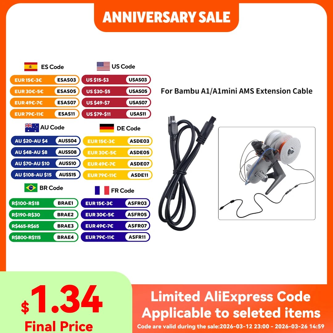 Для Bambu Lab A1/A1 mini AMS удлинительный кабель AMS Lite 1 м 4-контактный для Bambu A1/A1 mini 3d-принтеры аксессуары