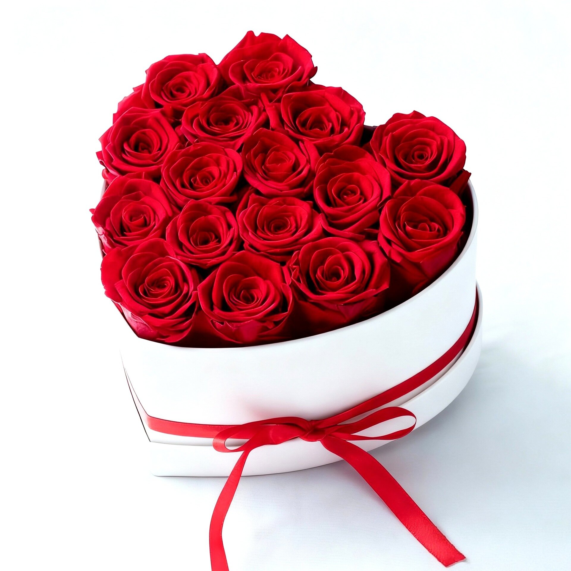 Подарок на День святого Валентина, 16 красных роз, вечные цветы, белая подарочная коробка