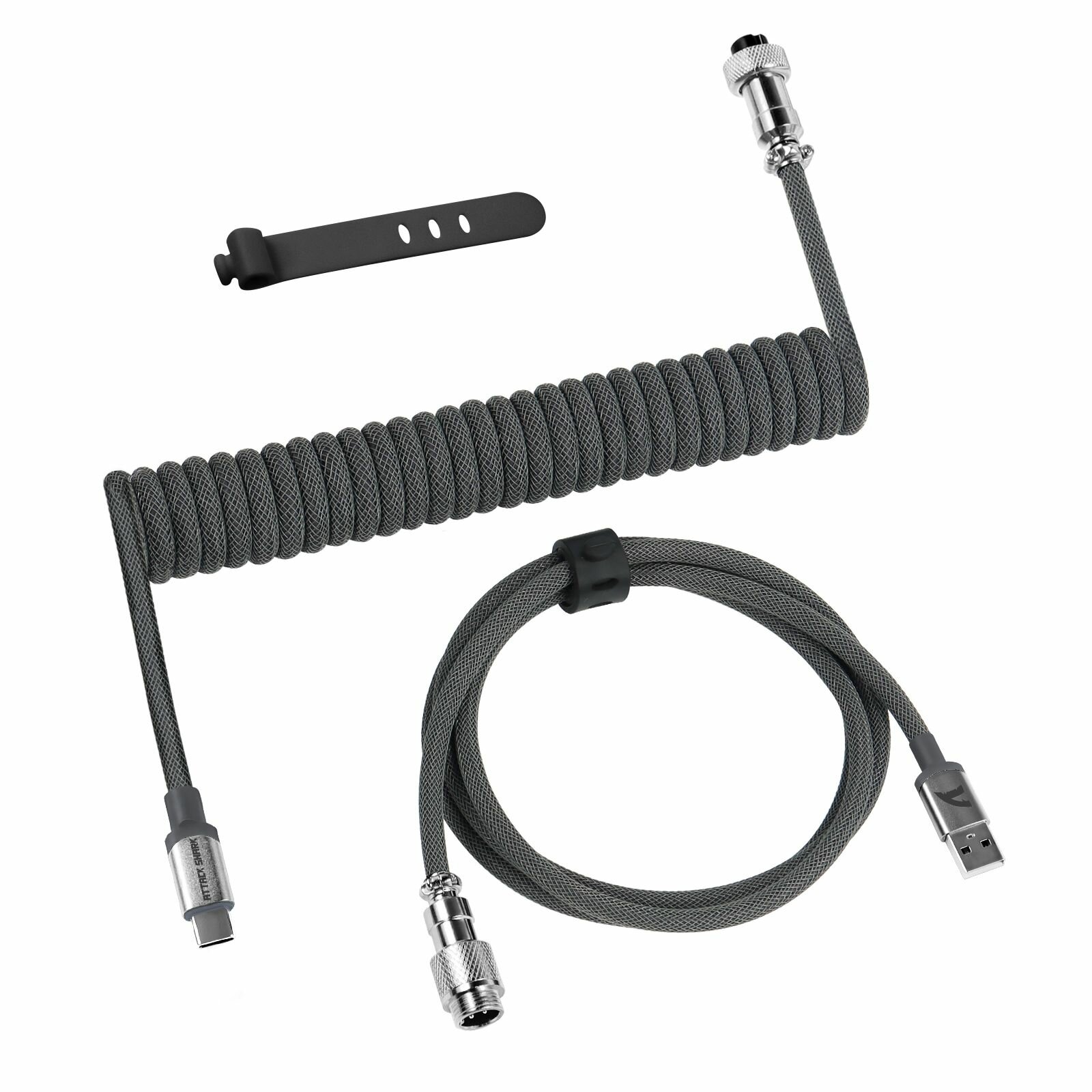 Кабель ATTACK SHARK C01 PRO Coiled USB C Cable, Type-C to USB-A, Custom Braided Double-Sleeved Mechanical Keyboard Charger Cable with Detachable Aviator Connector