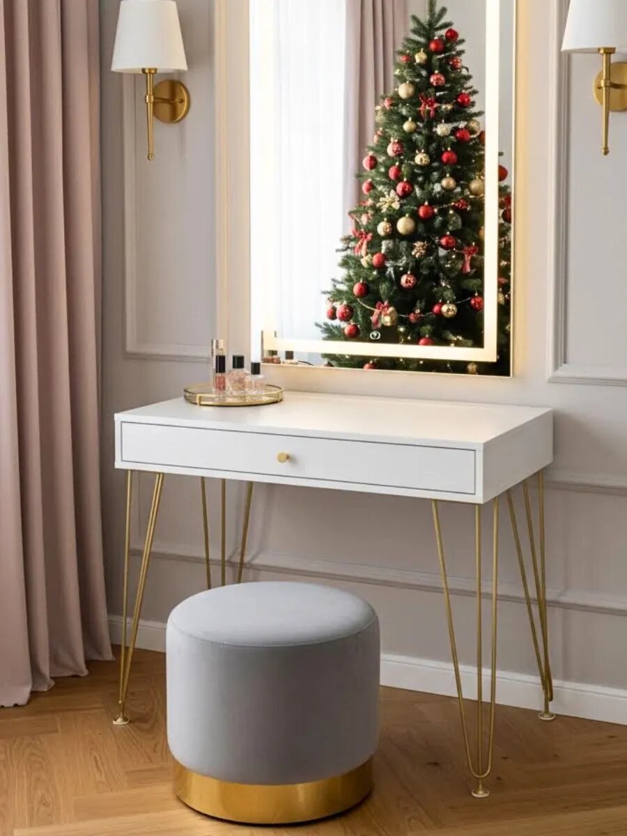 Туалетный столик с ящиком гримерный, для макияжа, с железными ножками, столик в комнату, стол прямоугольный, письменный