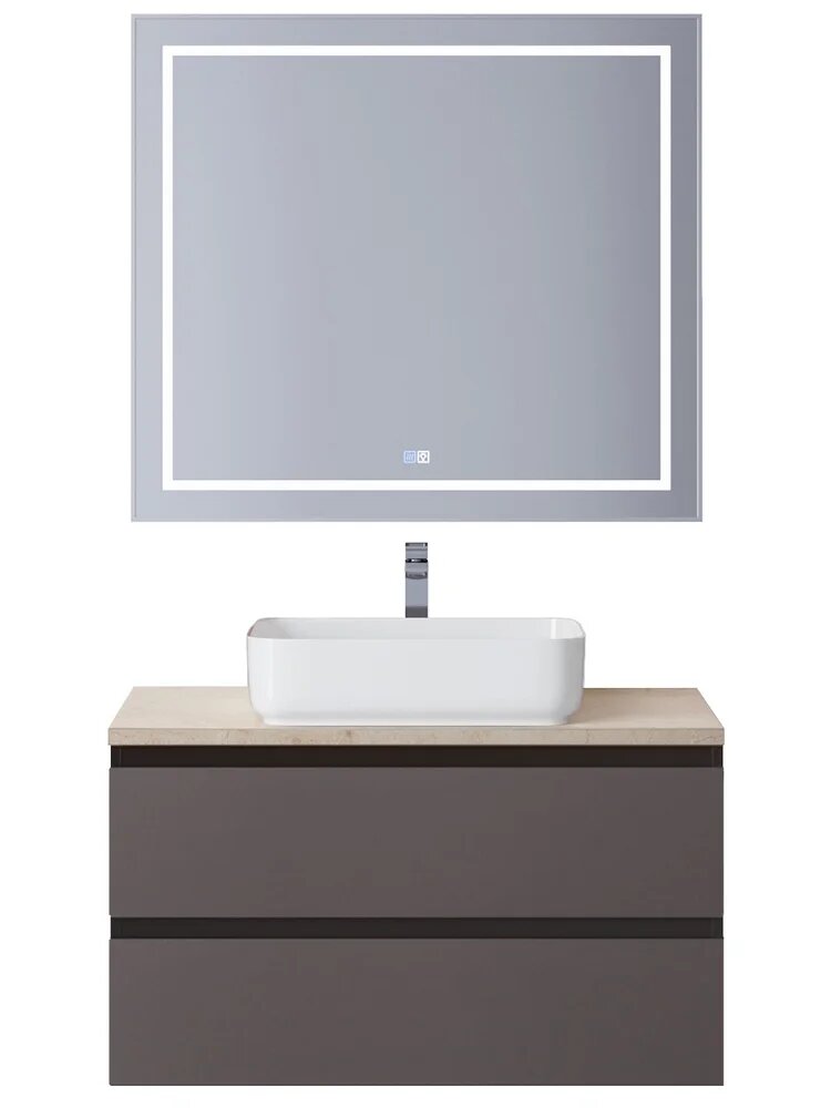 Мебель для ванной комнаты BelBagno Kraft 80 подвесная, матовая темно-серая, столешница kep-80-mco, раковина BB1304